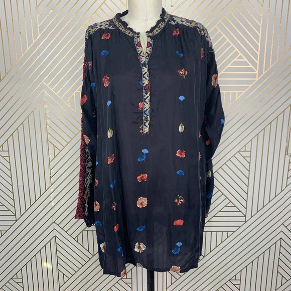Johnny Was | Tops | Johnny Was Lasma Cupra Black Floral Embroidered ...